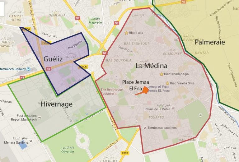 Quartiers de Marrakech Gueliz Medina Palmeraie | Histoire, Plans